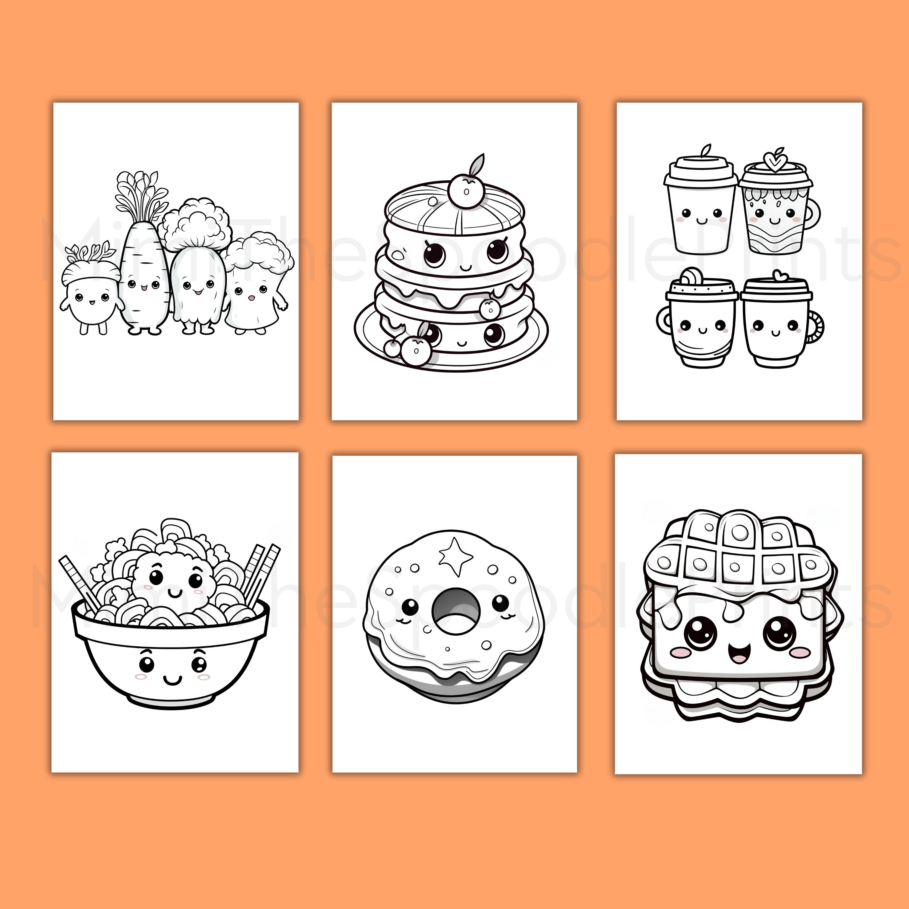 40 Kawaii Food and Drinks Coloring Pages, for Adults, Printable ...