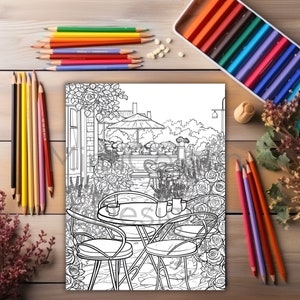 Cozy Cafe Coloring Pages for Adults, Printable Cafe Coloring Book, Cafe ...