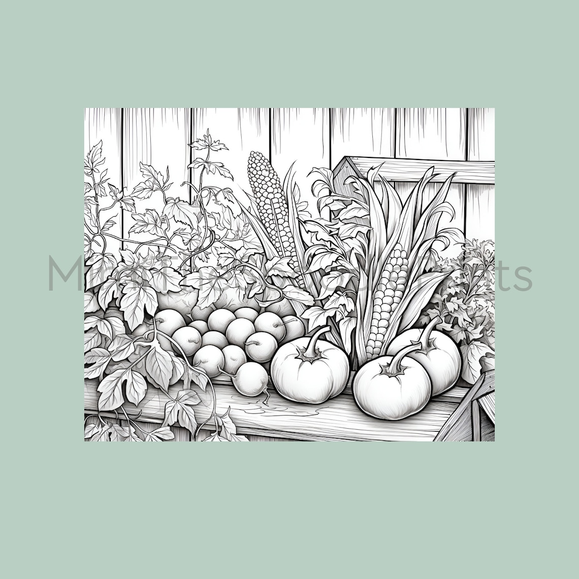4 Vegetable Garden Coloring Pages, for Adults, Garden Coloring, Digital ...