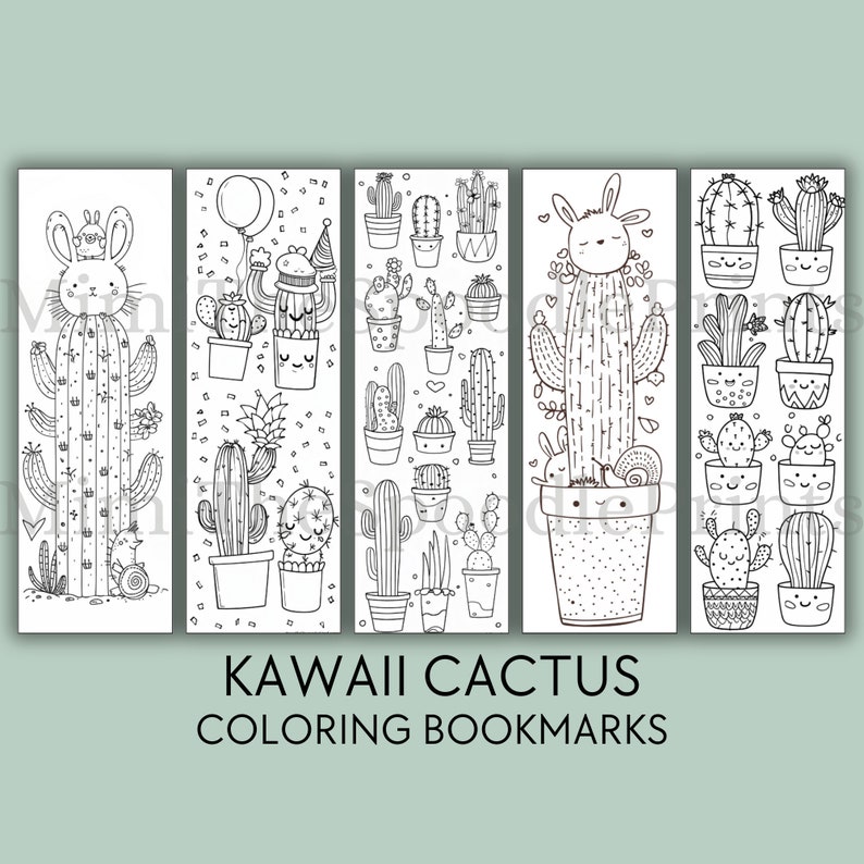 Kawaii Cactus Coloring Bookmark Printable for Adults and Kids, Cactus ...