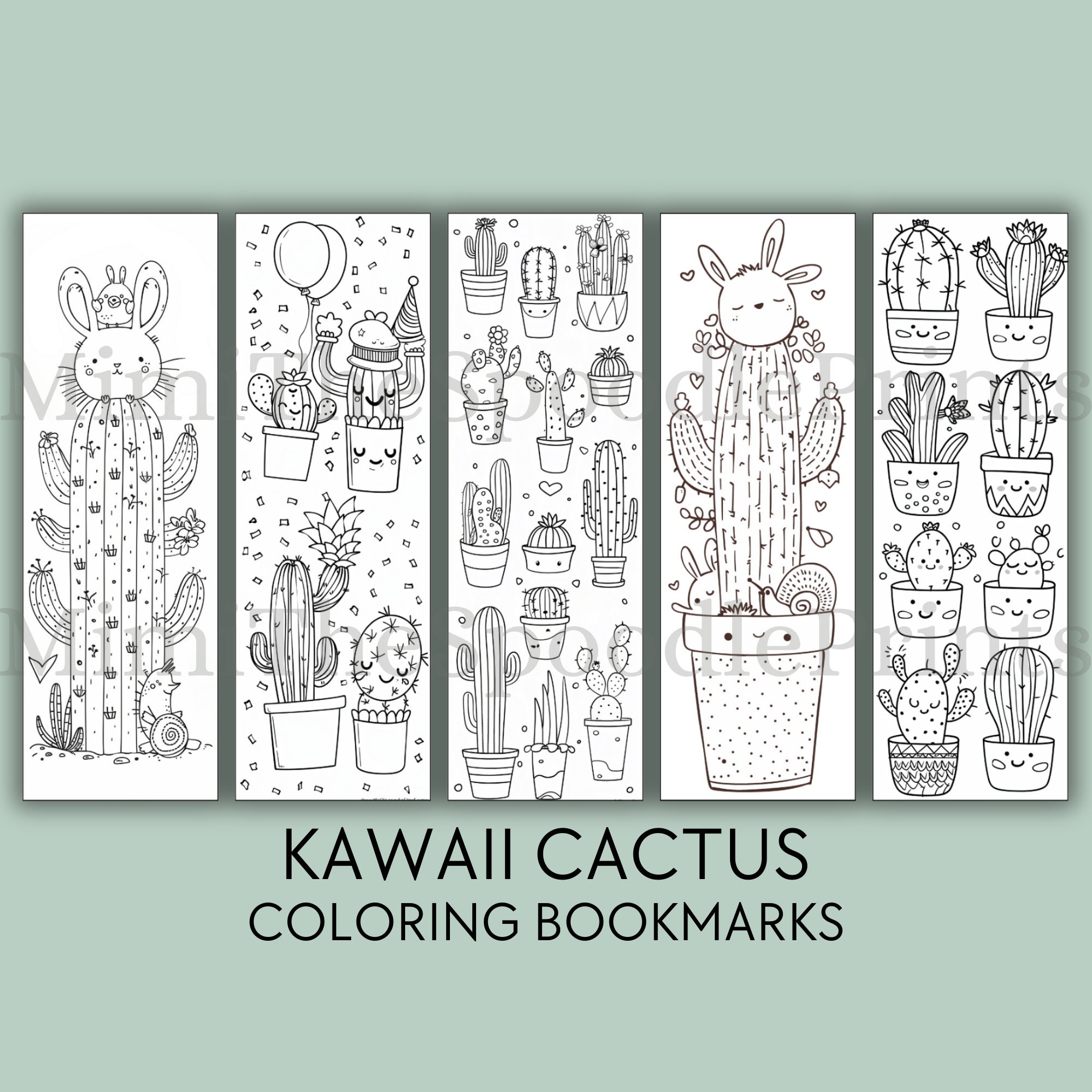 Kawaii Cactus Coloring Bookmark Printable for Adults and Kids, Cactus ...
