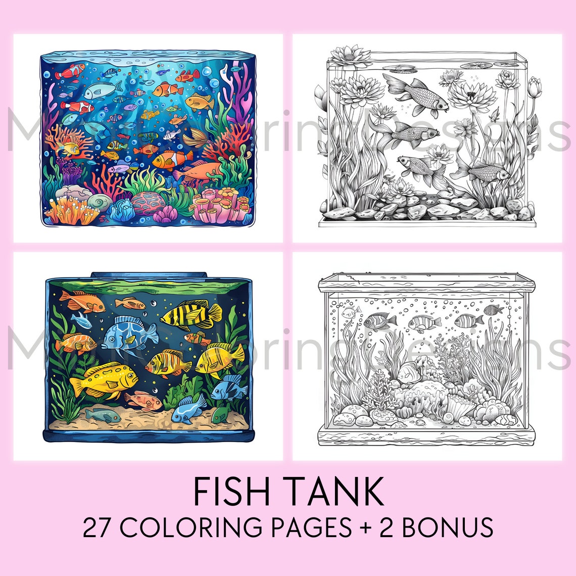 Underwater Coloring Pages Bundle: Ocean, Fish, Jellyfish (digital ...