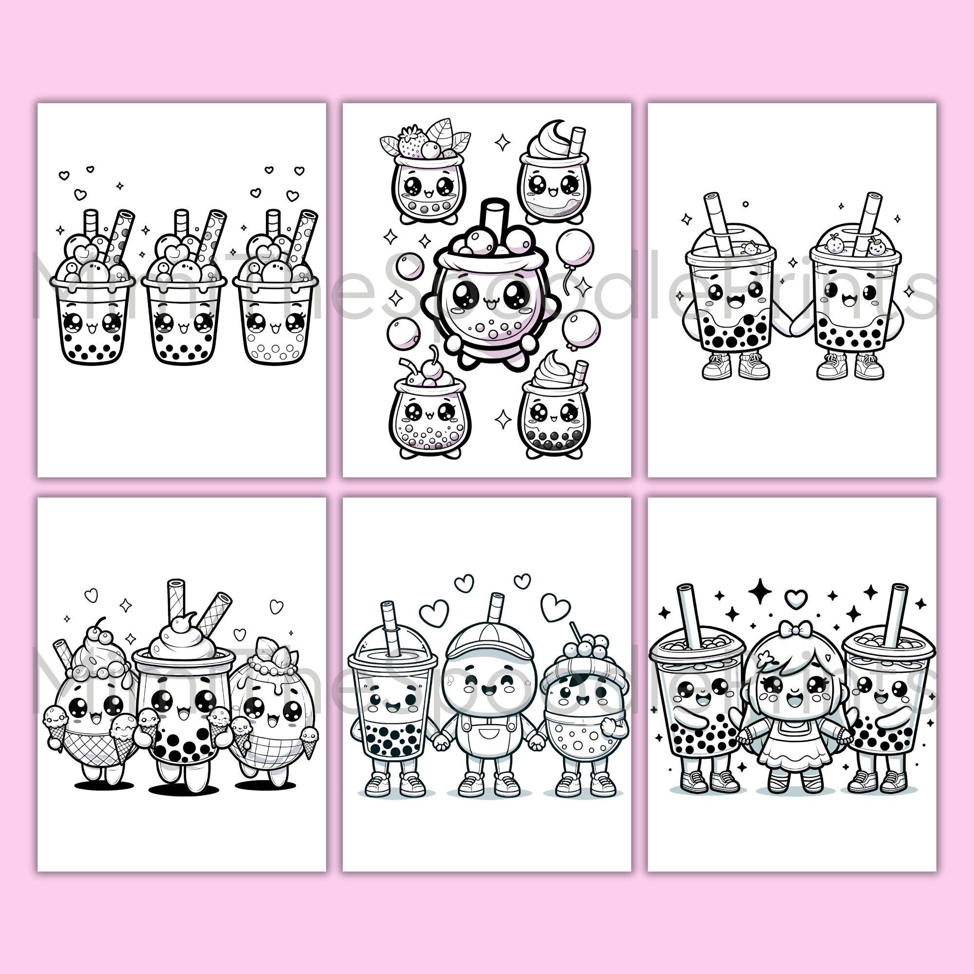 24 Kawaii Bubble Tea Coloring Pages, for Adults and Kids, Printable ...
