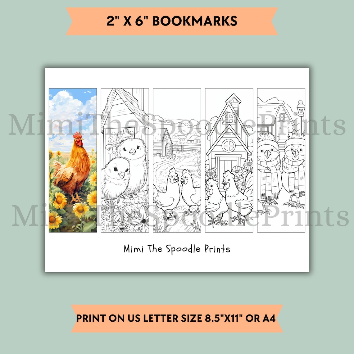 Chicken Coloring Bookmarks: Kids & Adults Reading Gift (digital ...
