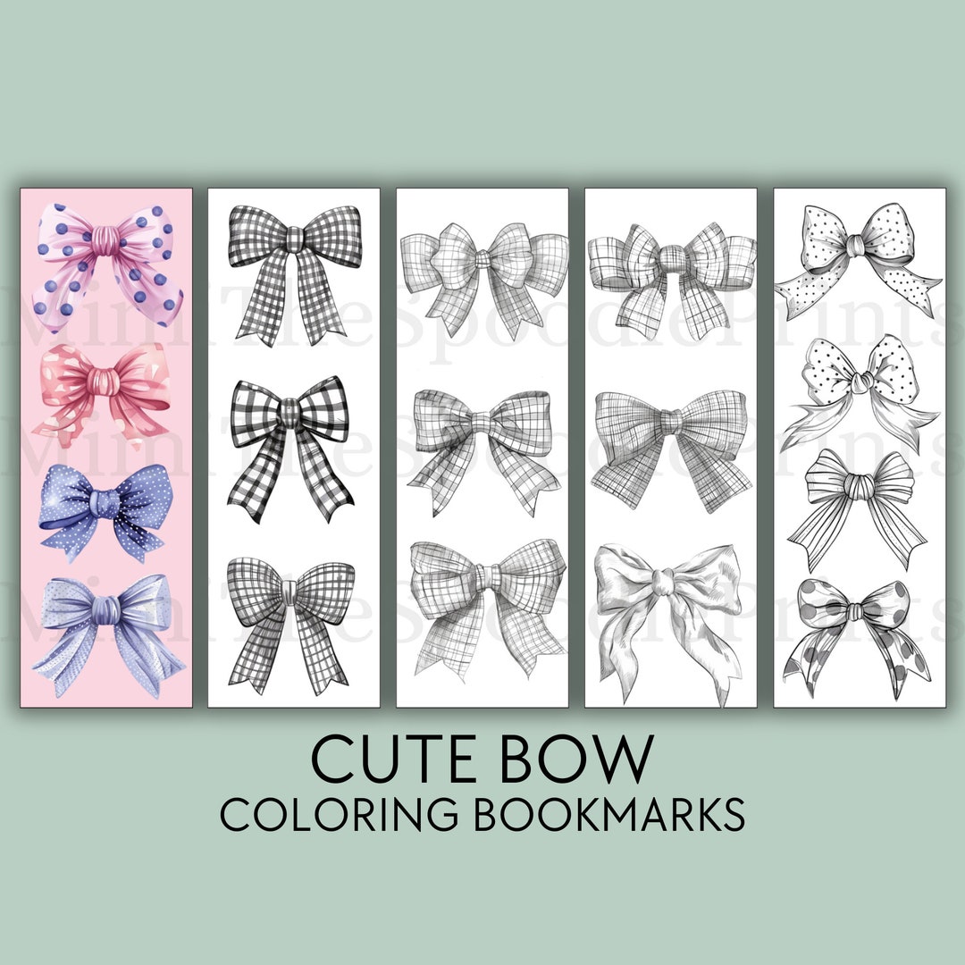 Bow Coloring Bookmarks Printable for Kids and Adults, Bow Bookmark ...