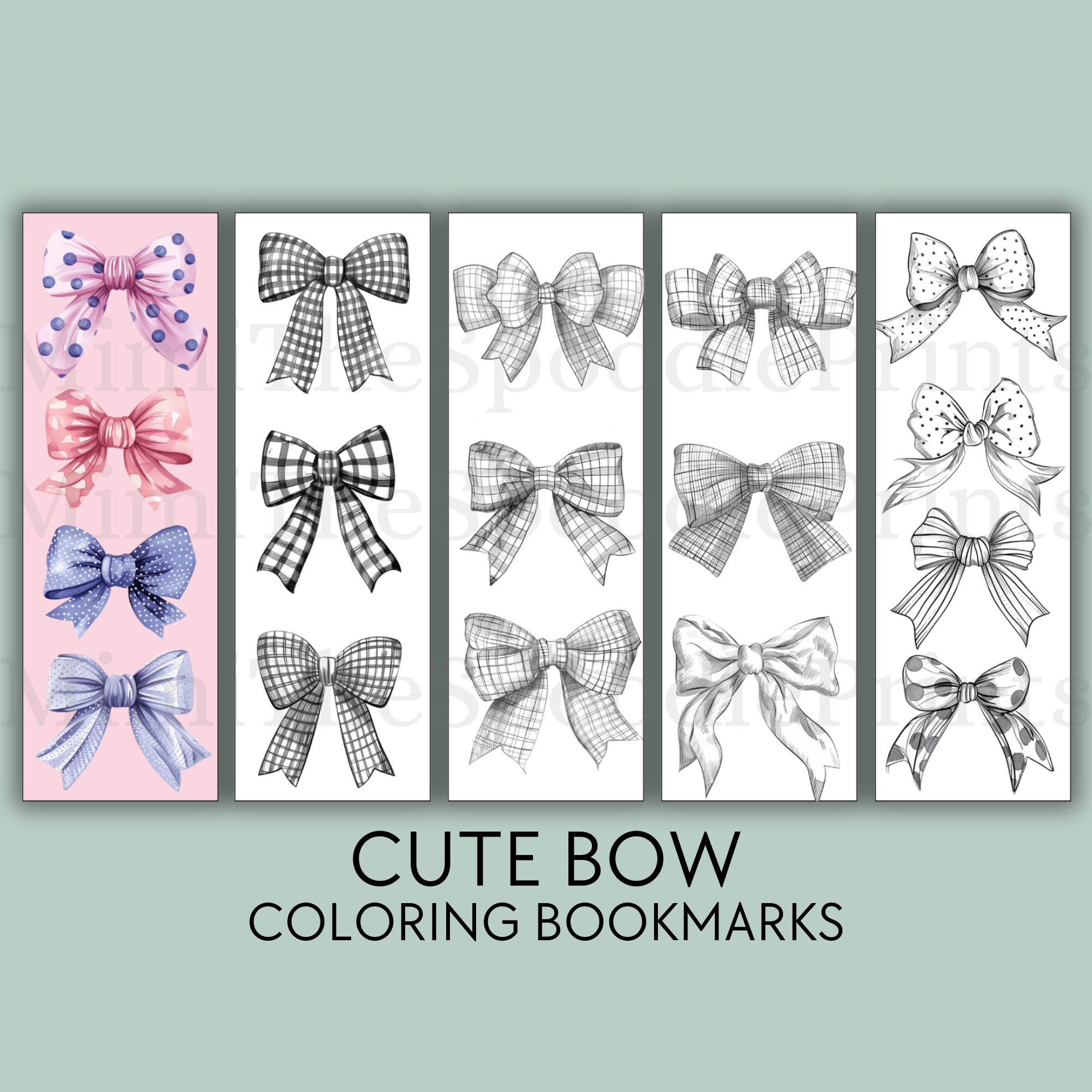 Bow Coloring Bookmarks Printable for Kids and Adults, Bow Bookmark ...