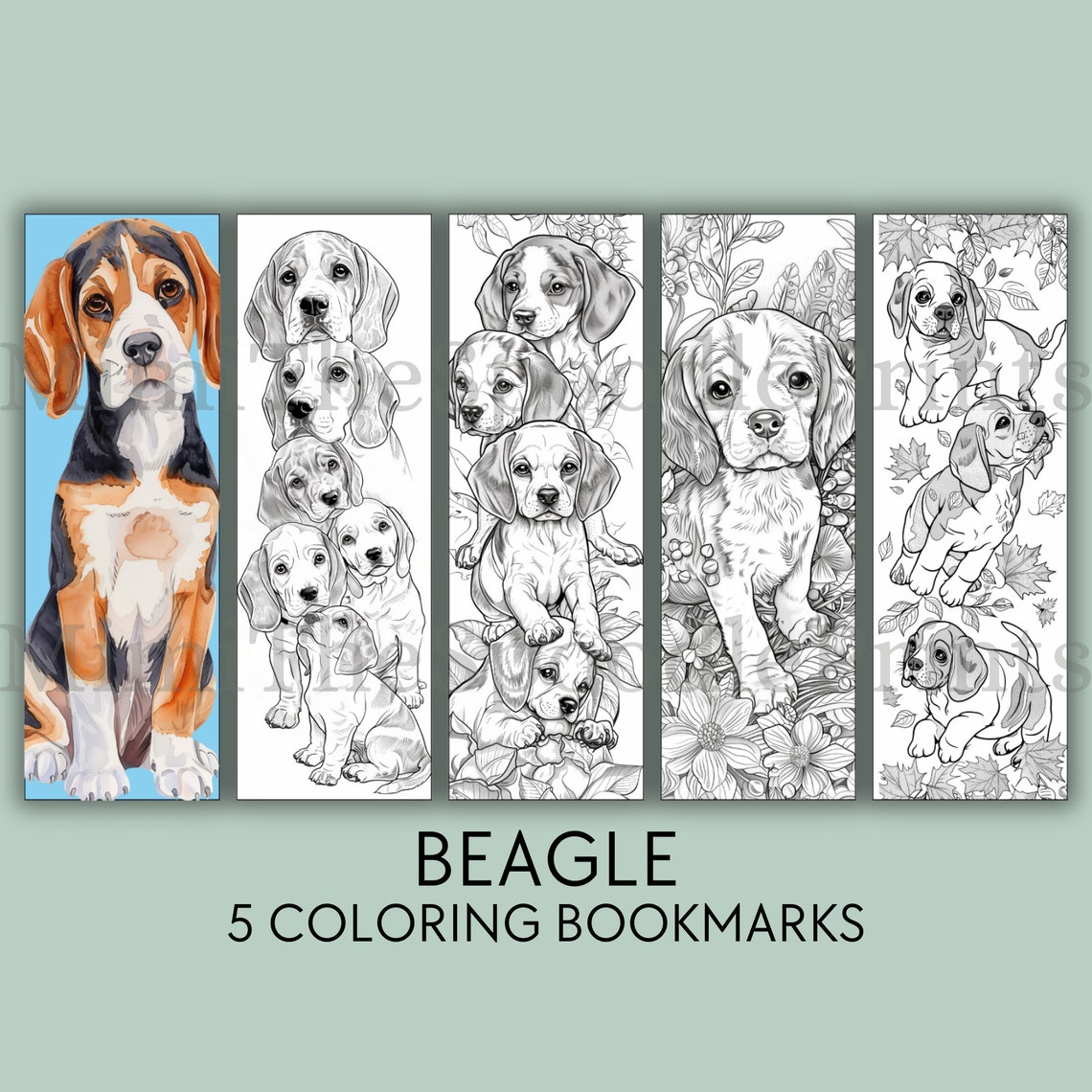 Beagle Coloring Bookmarks Printable, for Dog Lover, Beagle Bookmark ...