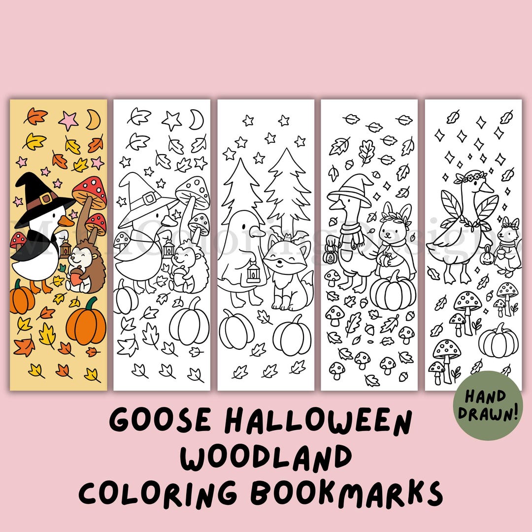 Silly Goose Halloween Woodland Coloring Bookmarks Printable: Spooky ...