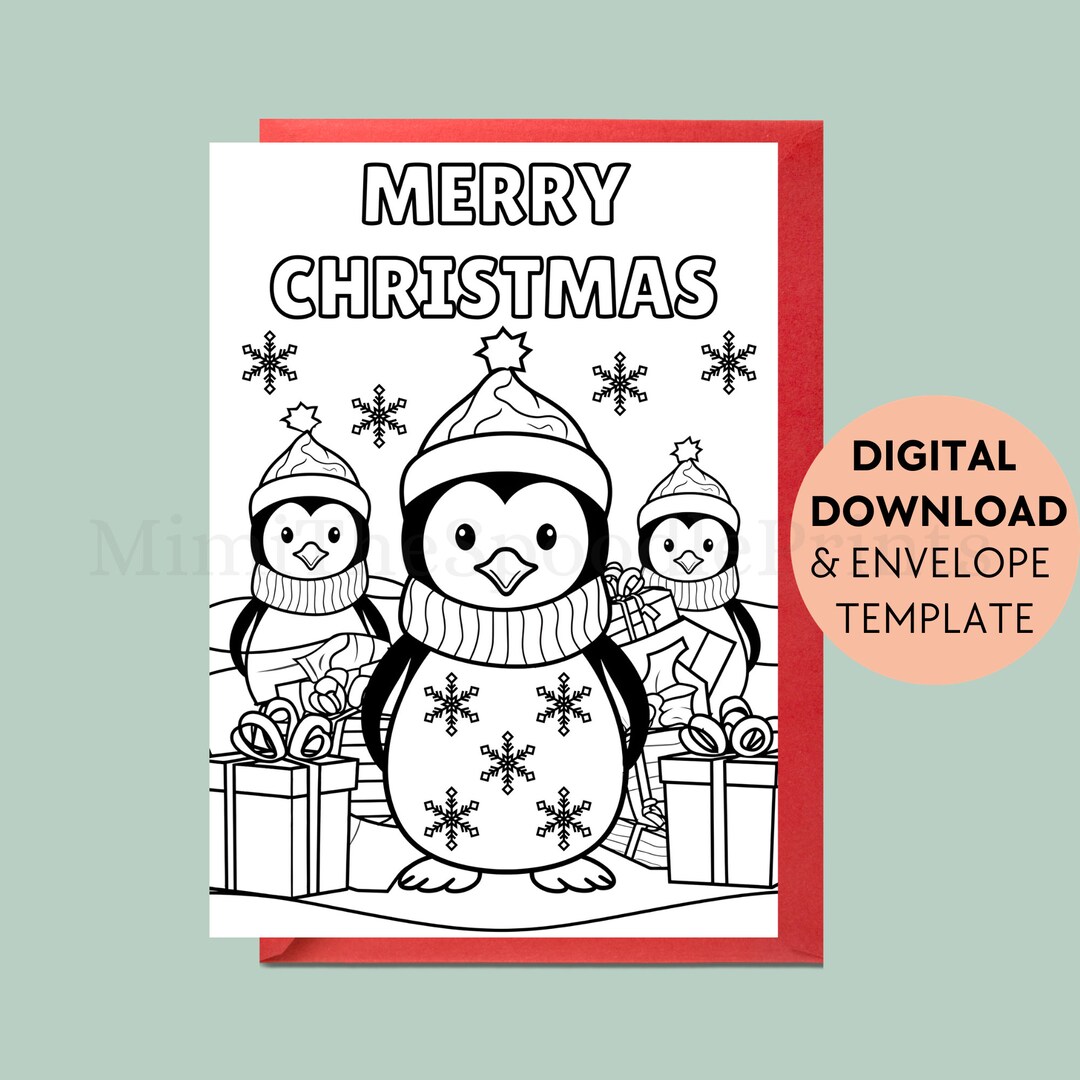 Coloring Christmas Card Printable, Kids Christmas Card, Merry Christmas ...