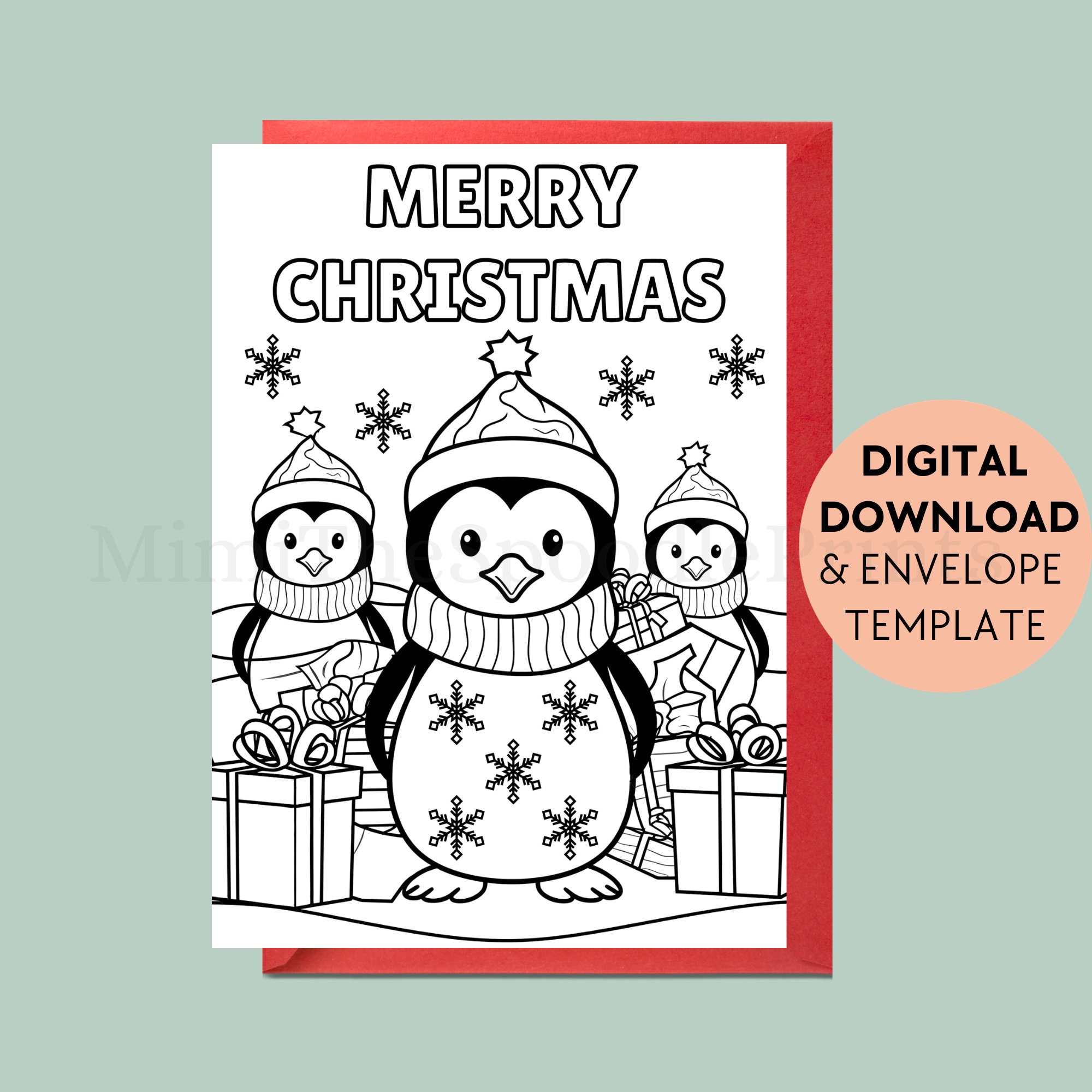 Coloring Christmas Card Printable, Kids Christmas Card, Merry Christmas ...