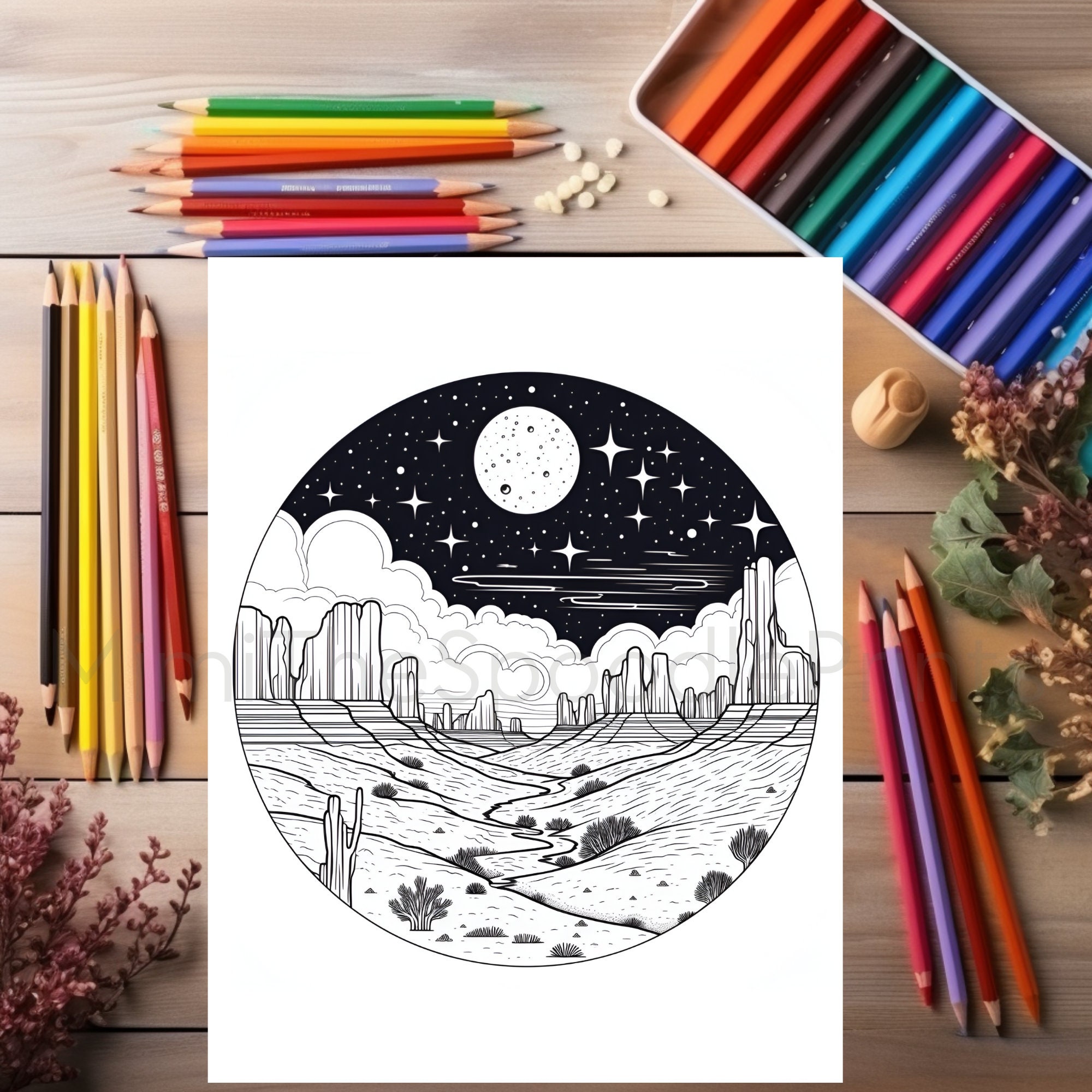 24 Boho Landscape Coloring Pages: Relaxing Adult Coloring Book (digital ...
