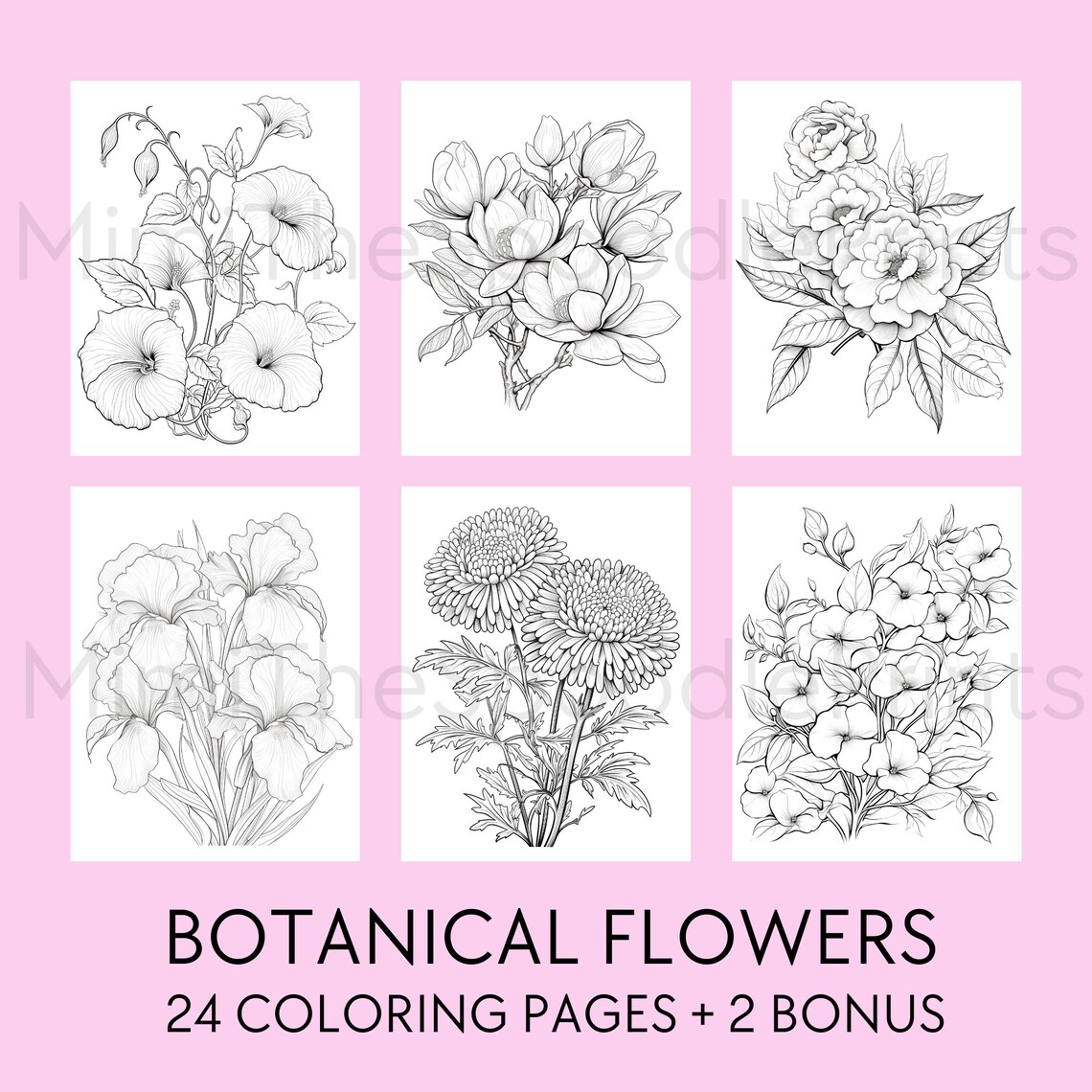 24 Botanical Flowers Coloring Pages, for Adults, Printable Coloring ...