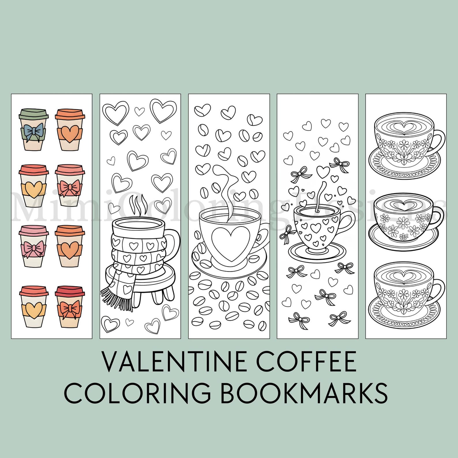 Valentine Coffee Coloring Bookmarks Printable, Valentine Coloring ...