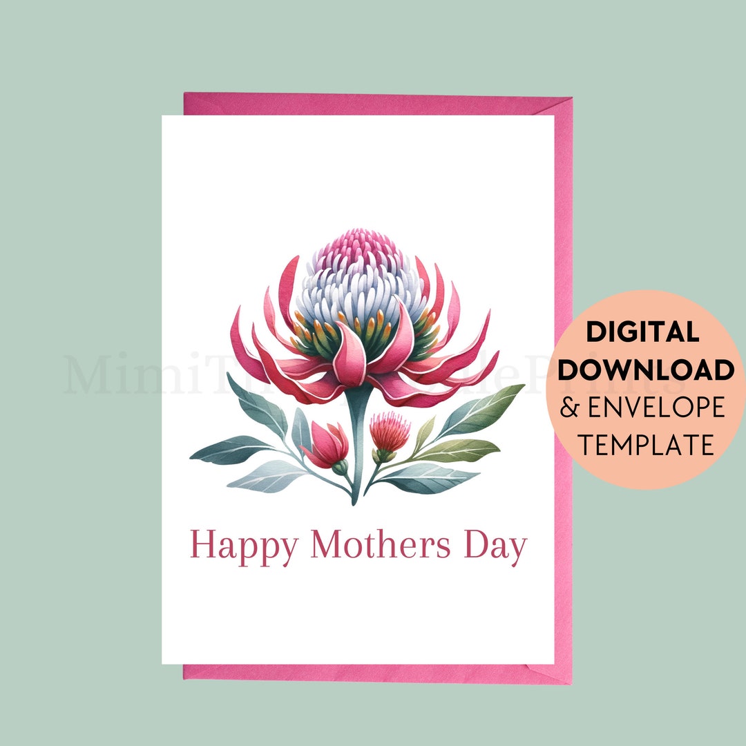 Australian Waratah Mothers Day Card Printable, for Mom, Happy Mothers ...
