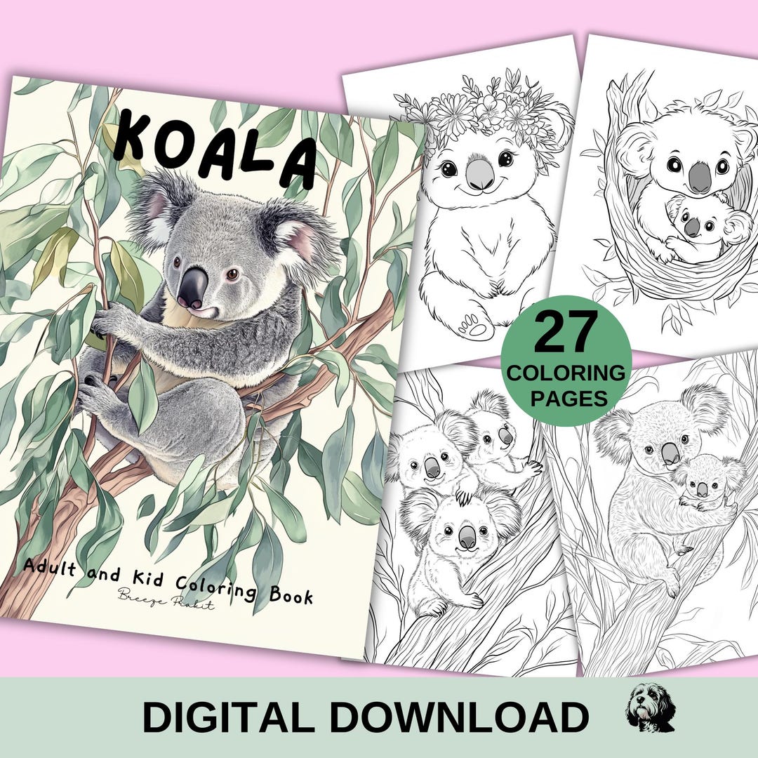 27 Koala Coloring Pages for Kids, Printable Coloring Book, Australian ...