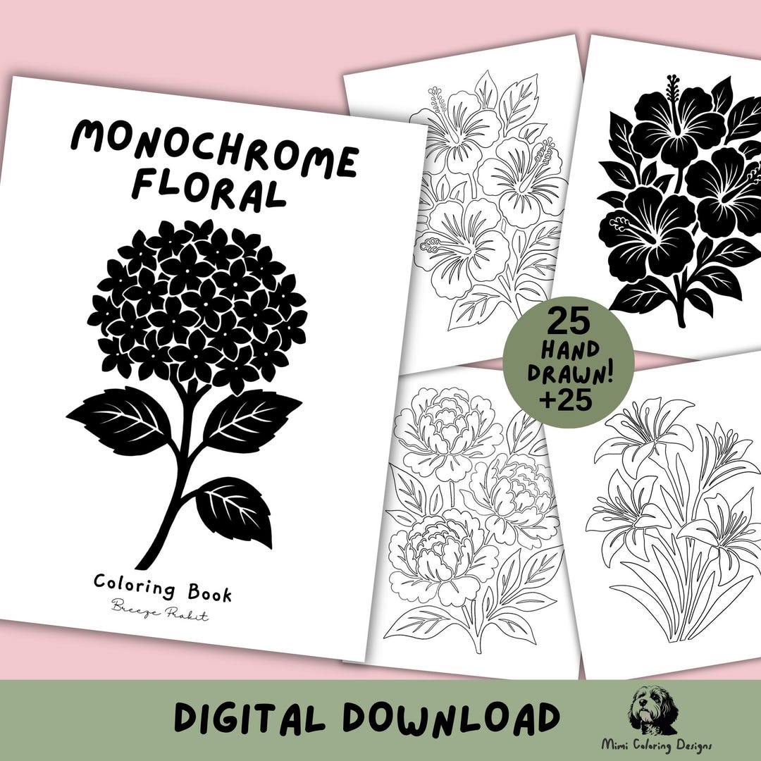 Monochrome Coloring Pages Printable Black & White Floral Colouring for ...