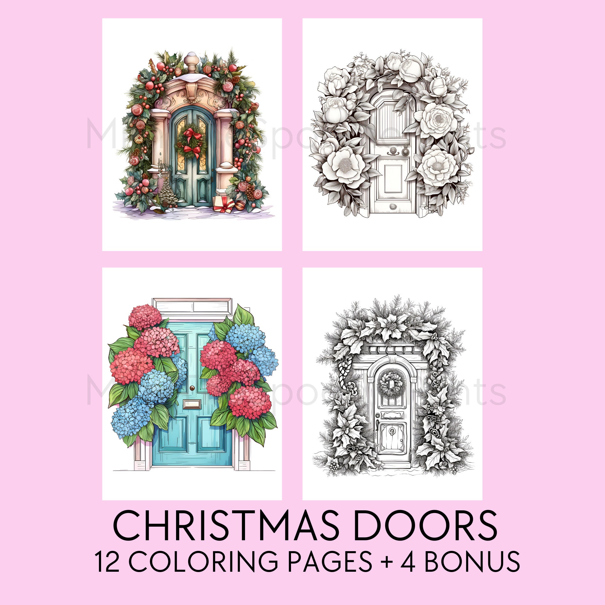 12 Christmas Doors Coloring Pages, for Kids, Adults, Printable Coloring ...