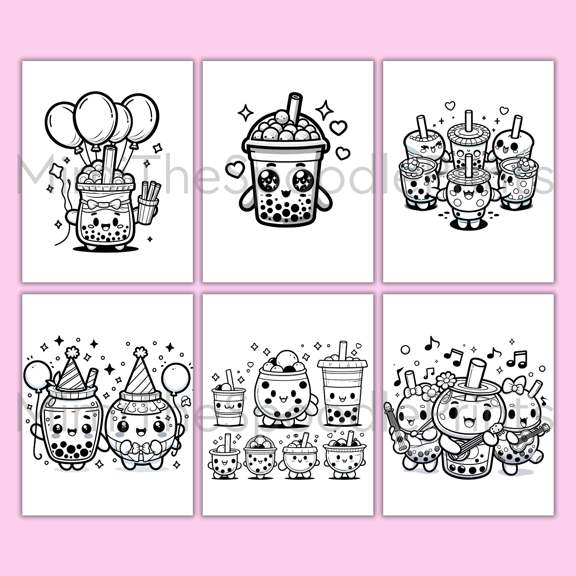 24 Kawaii Bubble Tea Coloring Pages, for Adults and Kids, Printable ...