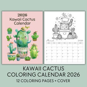 Cactus Coloring Calendar 2026: Printable Monthly Planner (digital ...