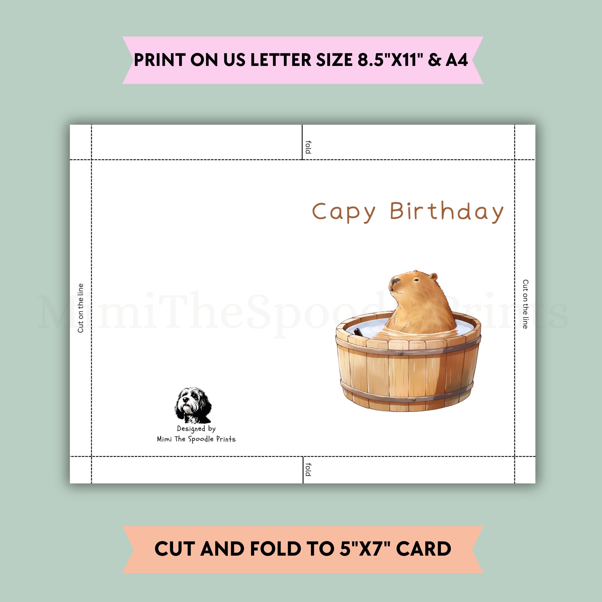 Capybara Birthday Card Printable, for Capybara Lover, Happy Birthday ...