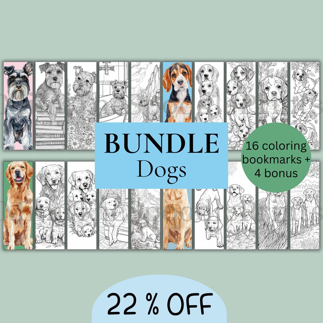 Bundle Dog Coloring Bookmarks Printable, for Adults and Kids, Dog ...