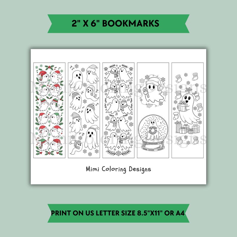 Christmas Ghost Coloring Bookmarks, Printable Holiday Activity (digital ...