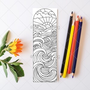 Stained Glass Landscapes Coloring Bookmarks: Minimalist Art (digital ...