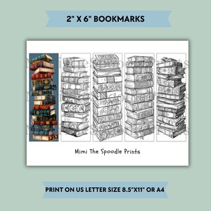 Book Stack Coloring Bookmarks Printable for Book Lover, Literary ...