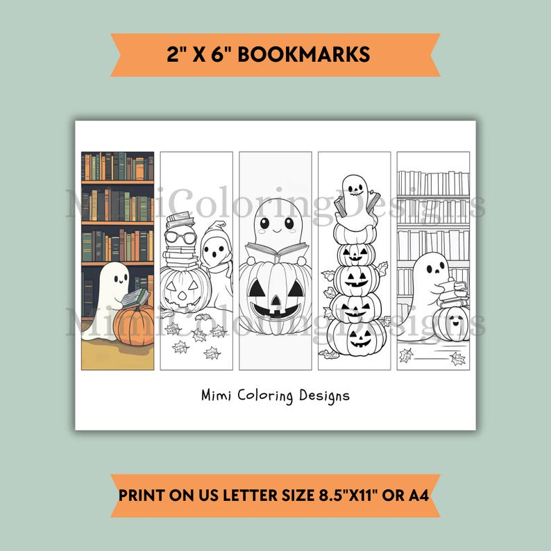 Pumpkin Ghost Coloring Bookmarks: Bookish Halloween (digital Download ...
