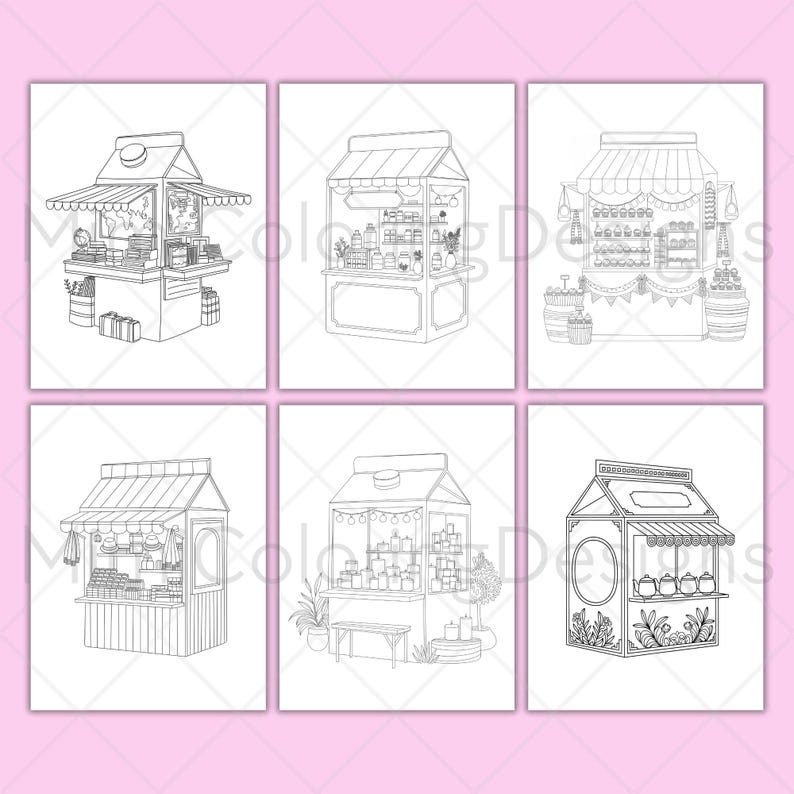 Milk Carton Storefronts Coloring Pages: Kawaii Printable Book (PDF) - Etsy