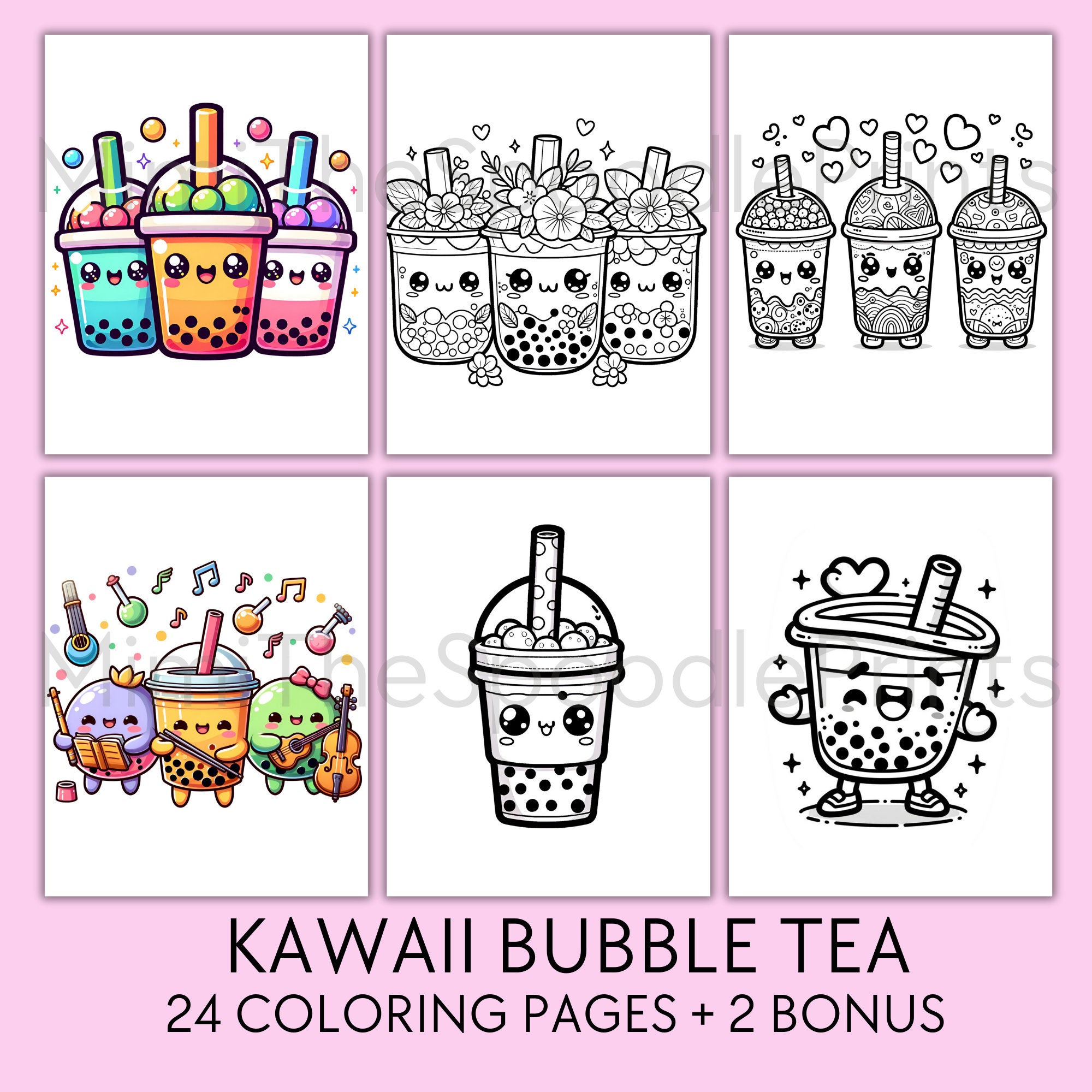 24 Kawaii Bubble Tea Coloring Pages, for Adults and Kids, Printable ...