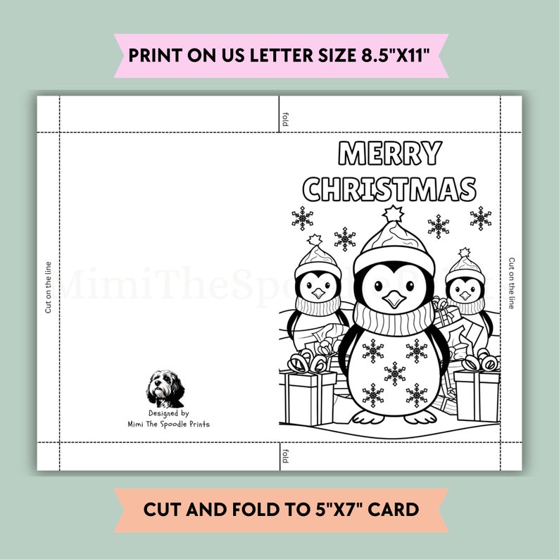 Coloring Christmas Card Printable, Kids Christmas Card, Merry Christmas ...