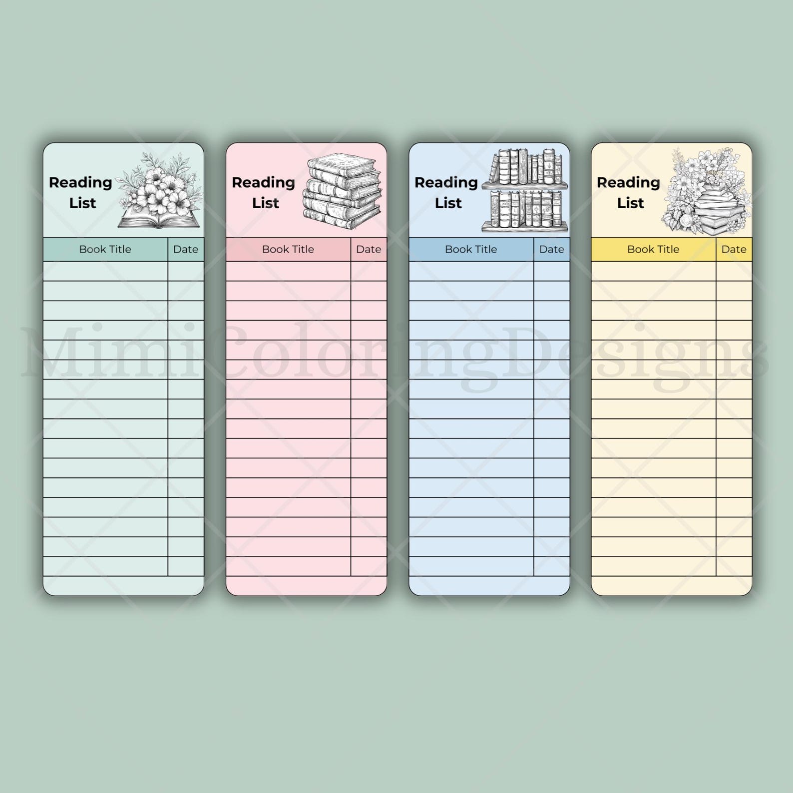 Library Card Bookmark, Printable Reading List Bookmark Set, Book ...