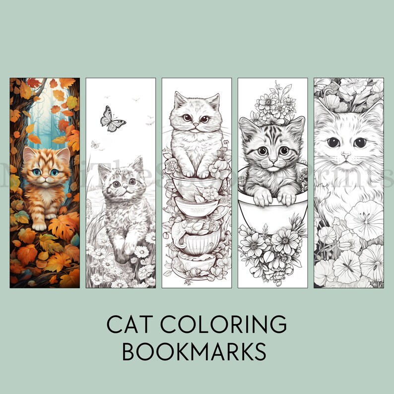 Cat Coloring Bookmarks: Relaxing Designs (digital Download) - Etsy