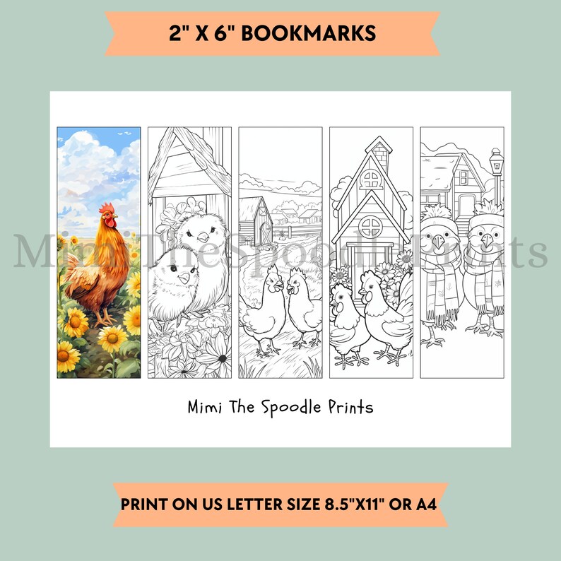 Chicken Coloring Bookmarks Printable, for Chicken Lover, Chicken ...