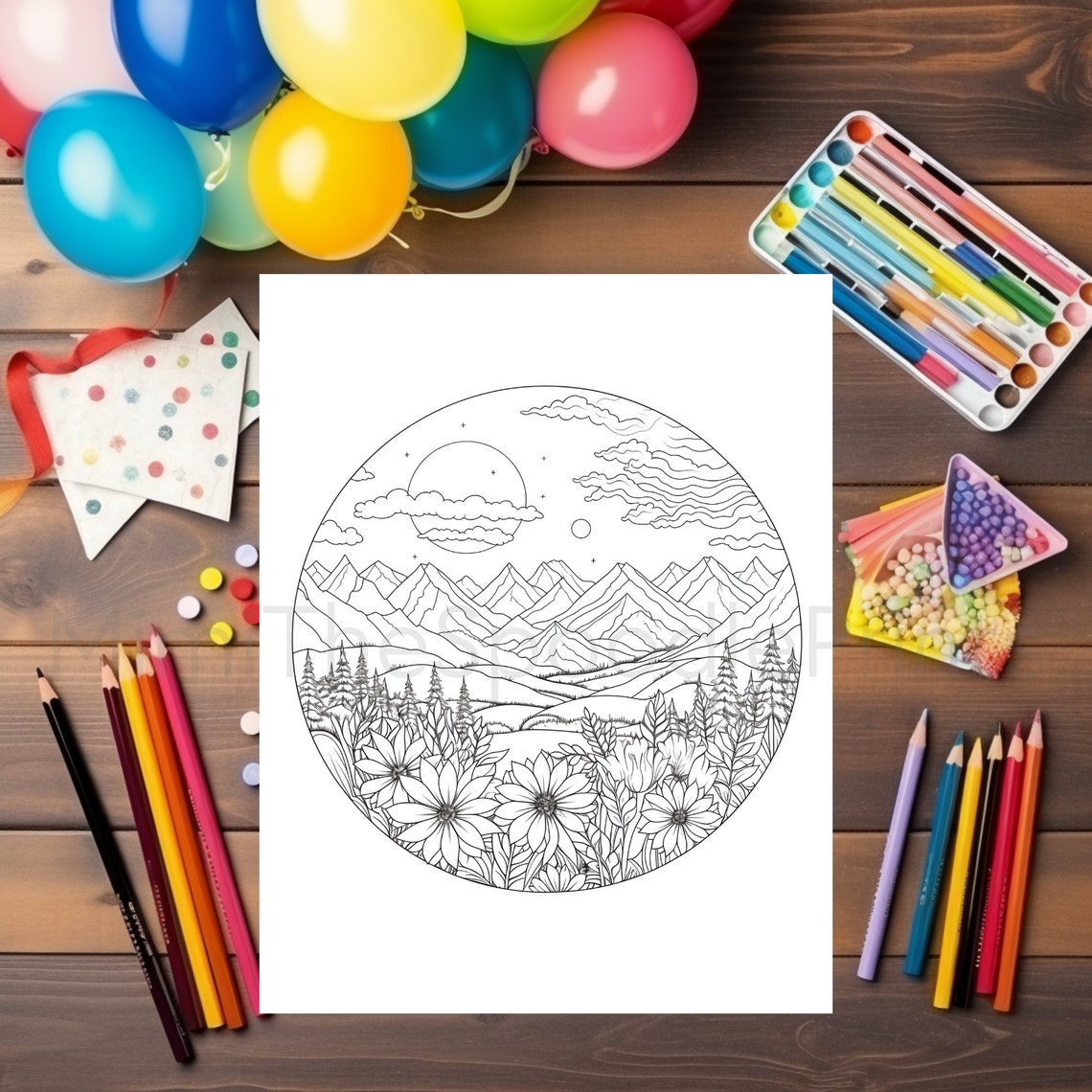 24 Boho Landscape Coloring Pages: Relaxing Adult Coloring Book (digital ...