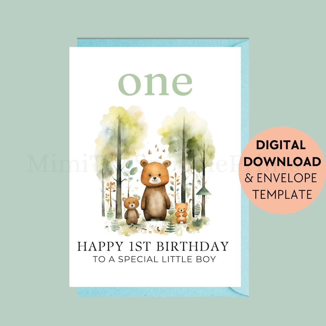 1st Birthday Card Printable, Kids Birthday Card, Happy Birthday ...
