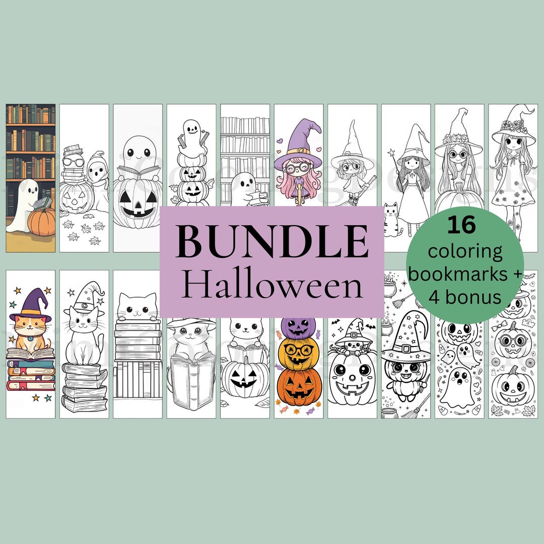 Halloween Coloring Bookmarks Bundle, Ghosts, Cats, Pumpkins (digital ...