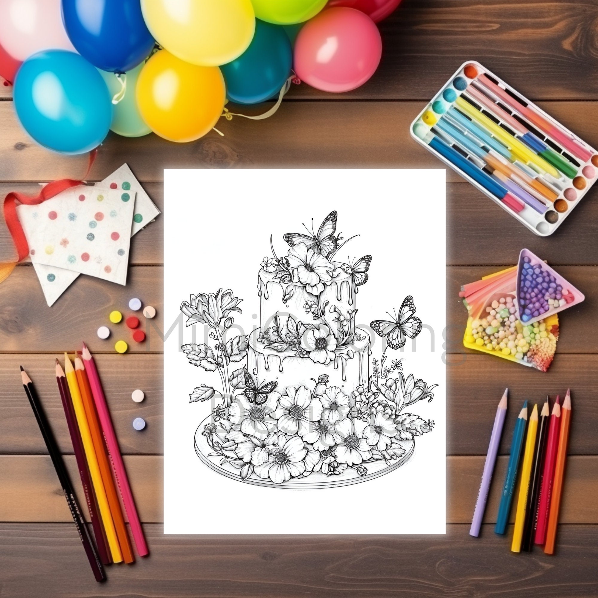 24 Cakes Coloring Pages, for Adults and Kids, Printable Coloring Book ...