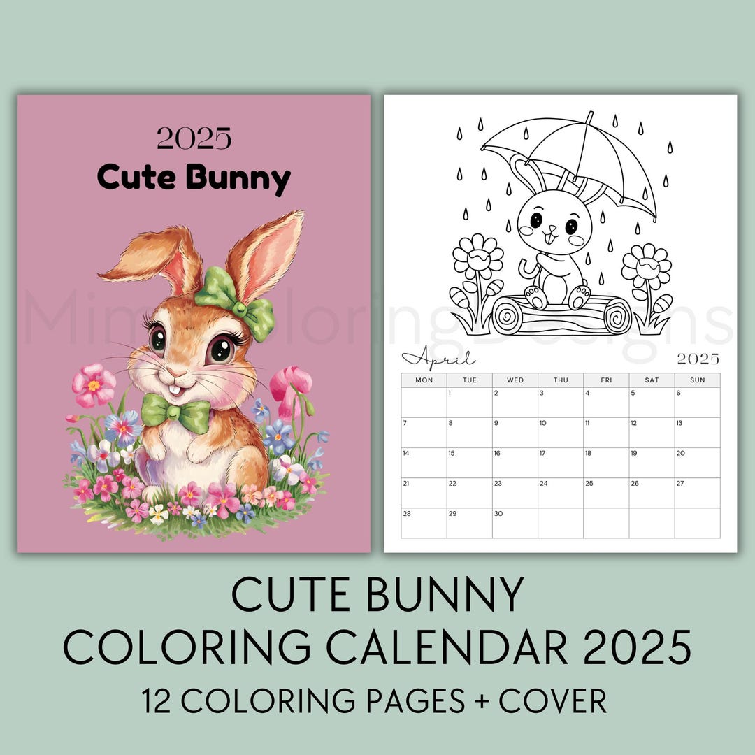 Calendario imprimible para colorear de conejos lindos 2025 ...