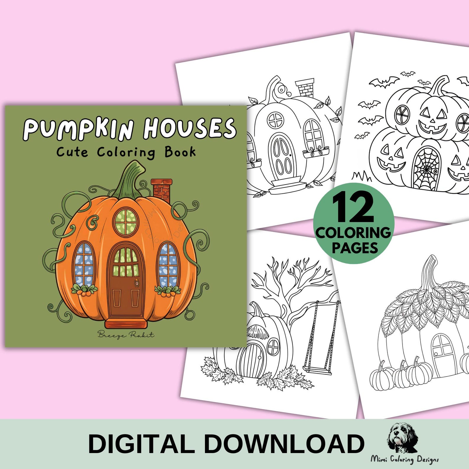12 Pumpkin House Coloring Pages for Adults and Kids, Printable Fall ...