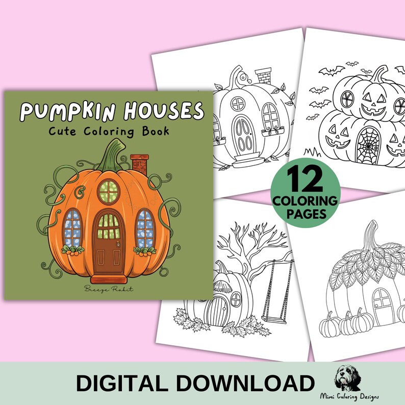 12 Pumpkin House Coloring Pages for Adults and Kids, Printable Fall ...
