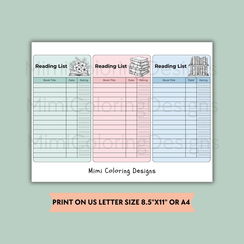 6 Reading List Bookmark Set Printable, for Book Lover, Reading Log ...