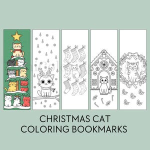 Christmas Cat Coloring Bookmarks Printable for Adults and Kids ...