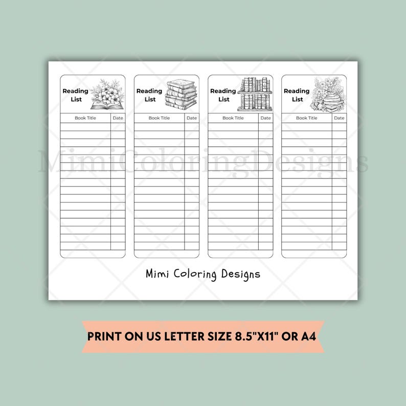 Library Card Bookmark, Printable Reading List Bookmark Set, Book ...
