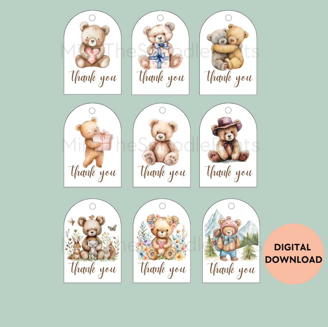 Teddy Bear Thank You Tags Printable, for Adults and Kids, Bear Baby ...