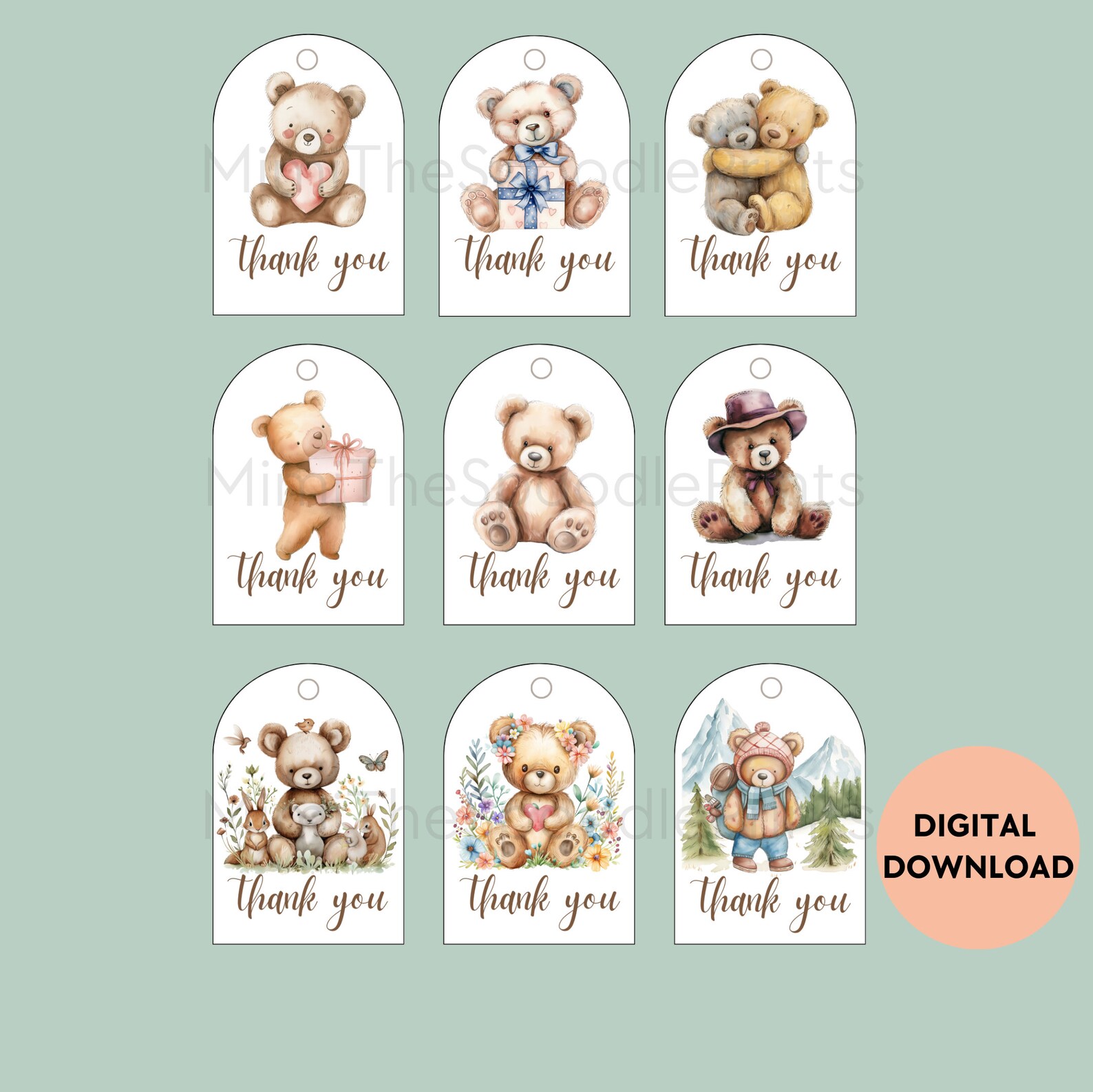 Teddy Bear Thank You Tags Printable, for Adults and Kids, Bear Baby ...