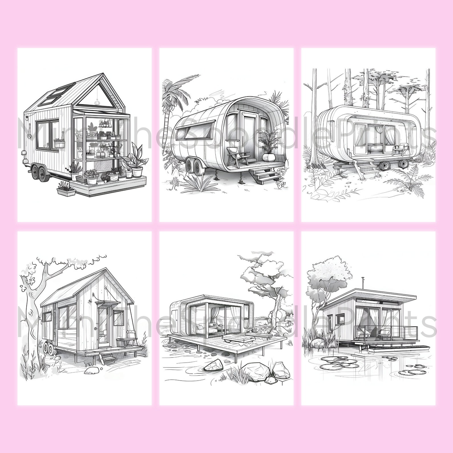 27 Tiny Home Coloring Pages, for Adults, Printable Coloring Book, Home ...