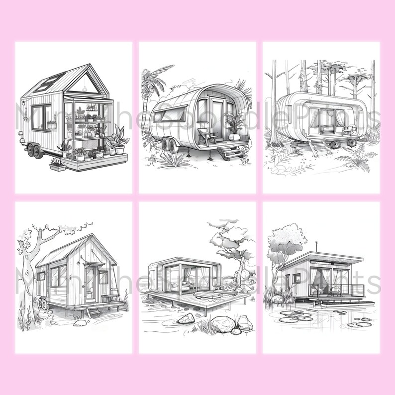 27 Tiny Home Coloring Pages, for Adults, Printable Coloring Book, Home ...