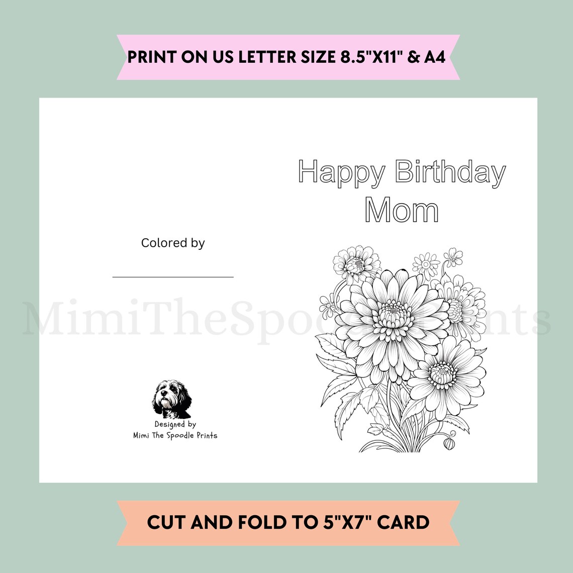 Coloring Birthday Card Printable, Mom Birthday Card, Happy Birthday ...